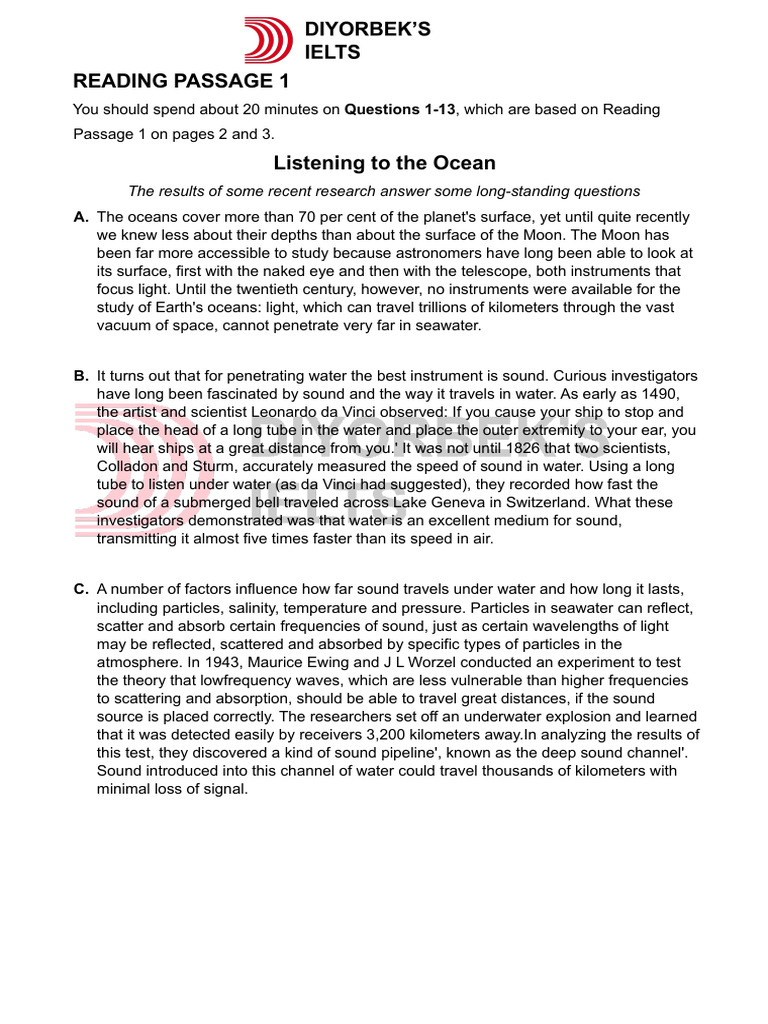 7, Listening to the Ocean | PDF | Oceans | Rain