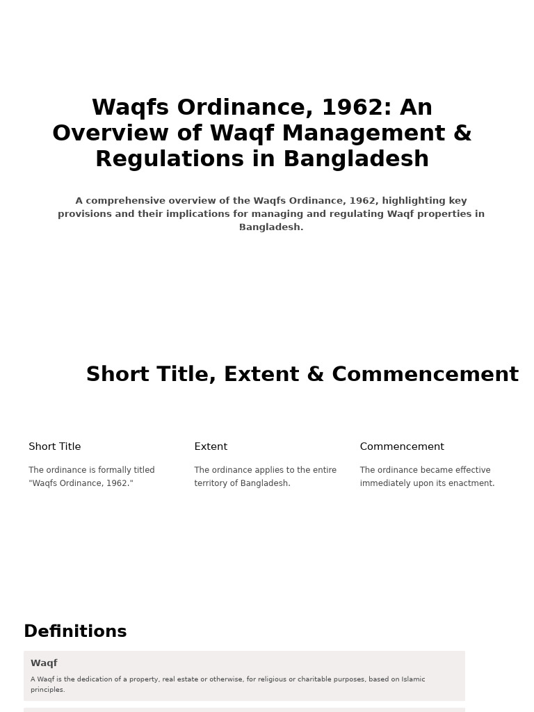 Waqfs Ordinance 1962 An Overview of Waqf Management and Regulations in Bangladesh | PDF ...