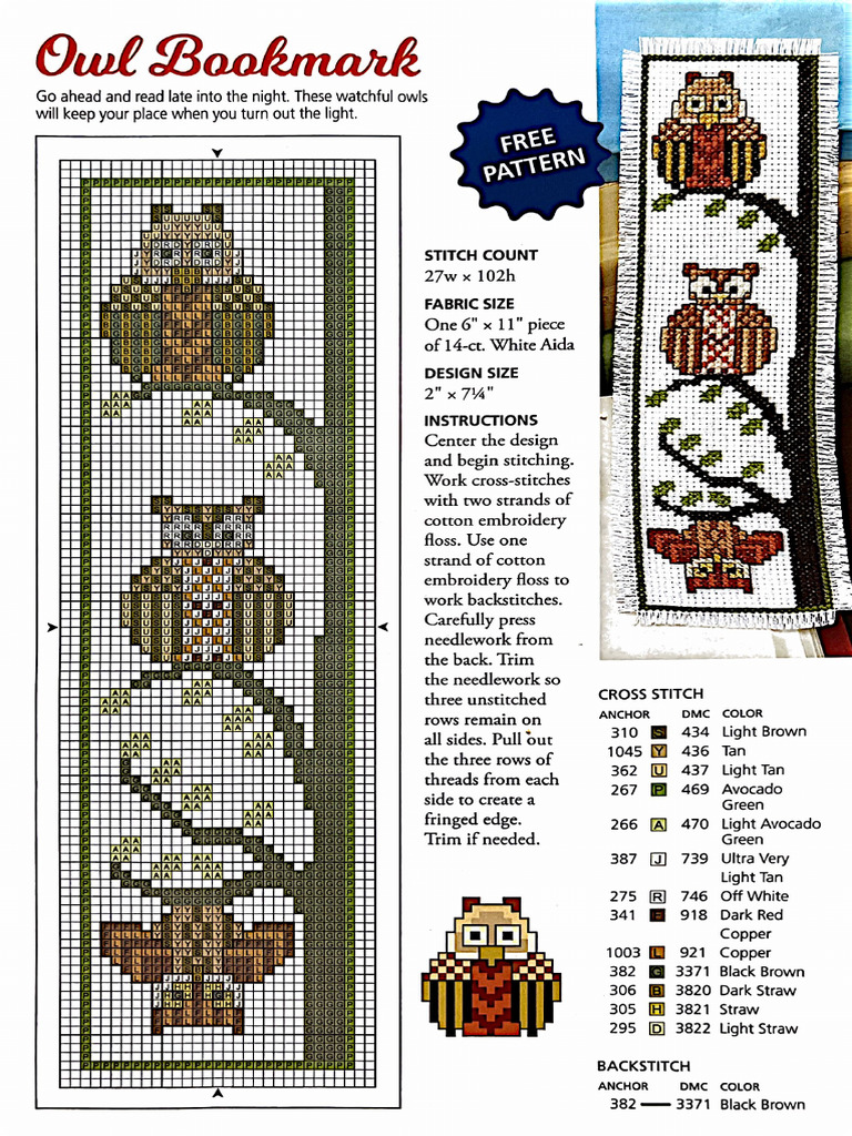 Owl Bookmark Free Pattern | PDF