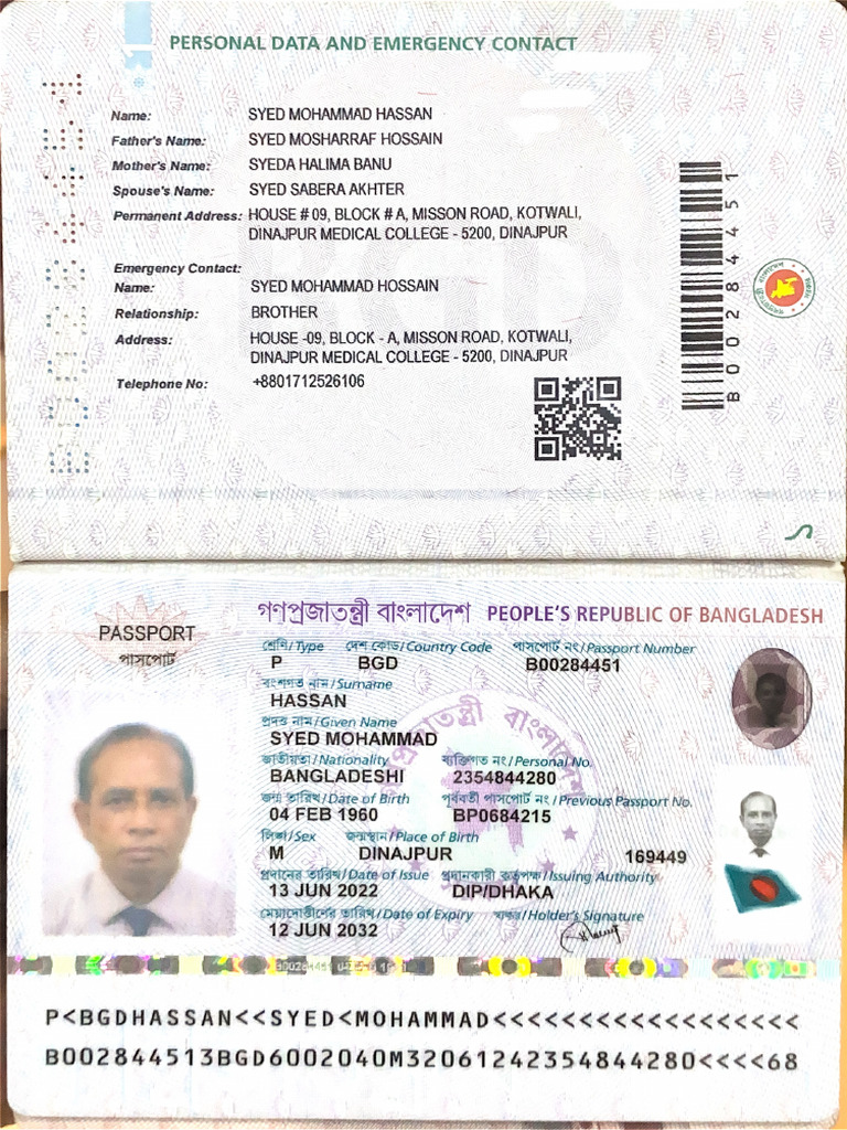 Syed Mohammad Hassan Passport Details Page | PDF