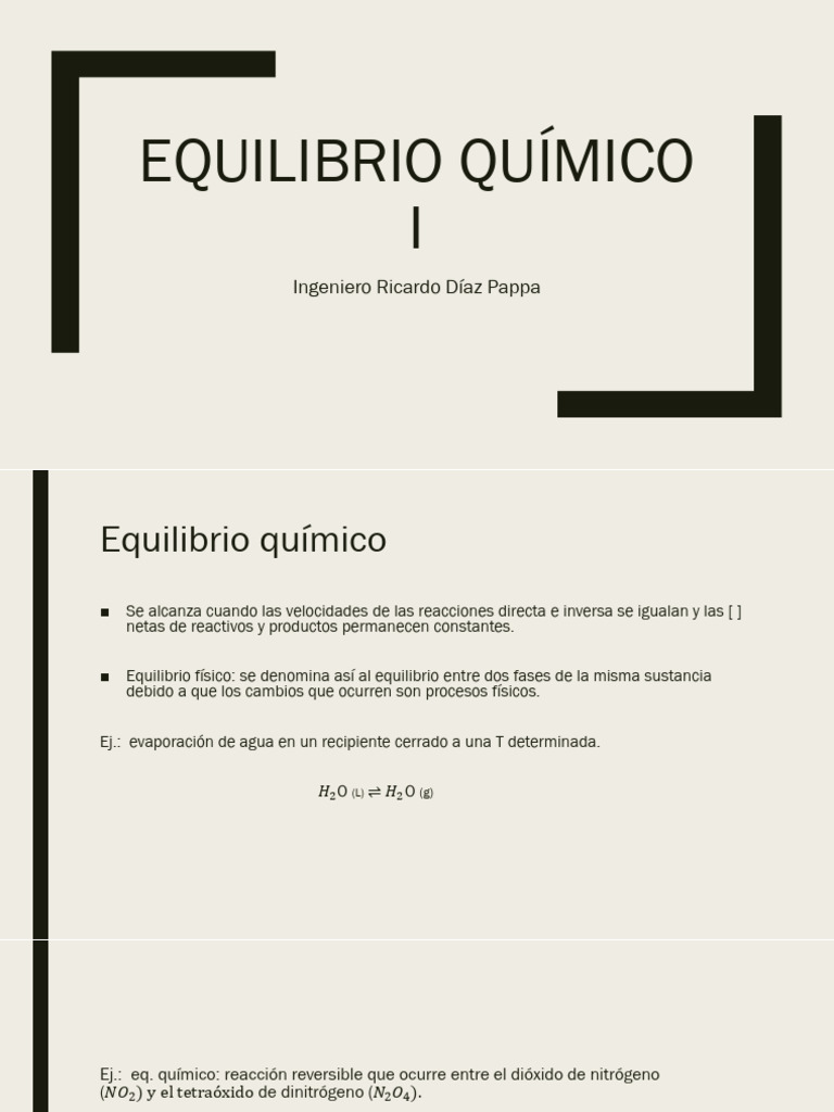 Equilibrio Químico I | PDF | Equilibrio químico | Mecánica de Medios ...