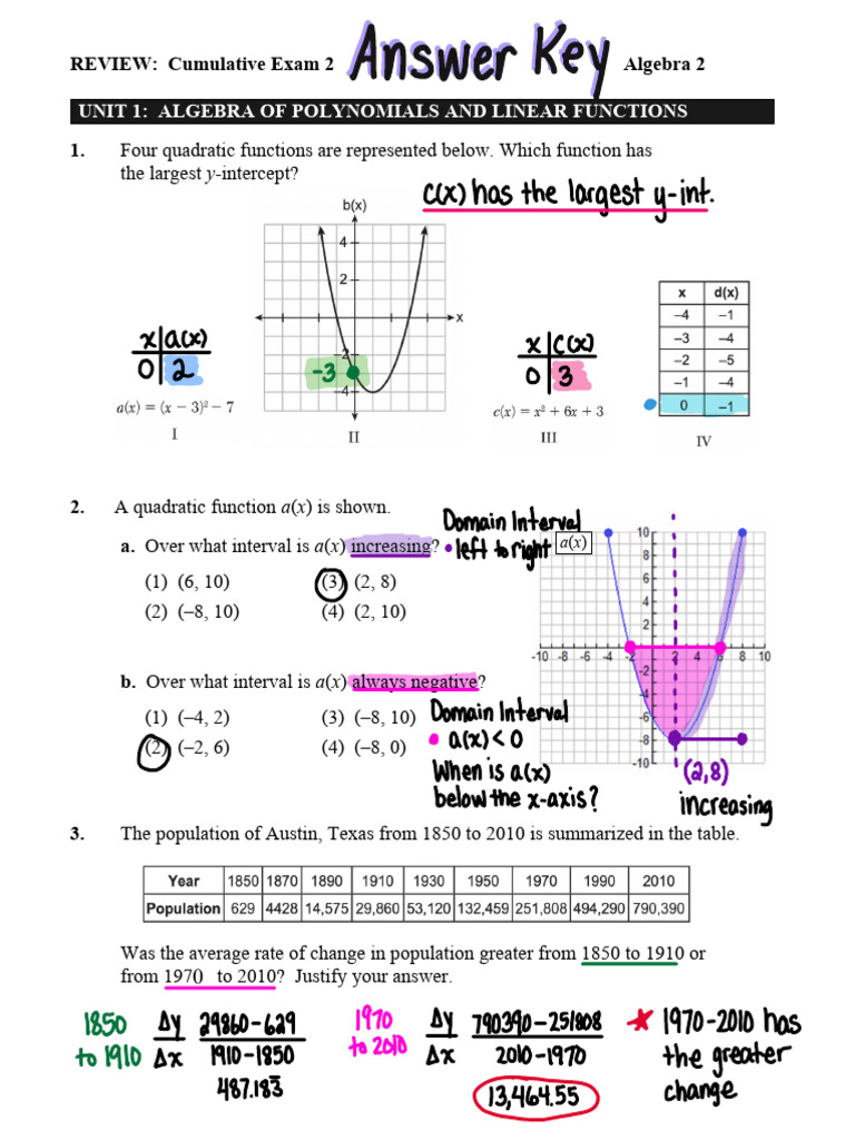 Algebra 2 Cumulative Exam Review | PDF | Algebra | Function (Mathematics)