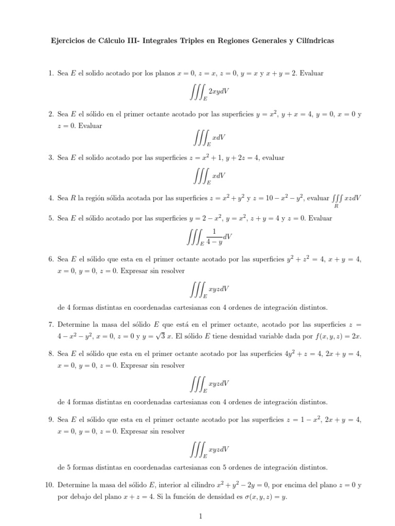Ejercicios de Integrales Triples en Cálculo III | PDF | Integral | Análisis matemático