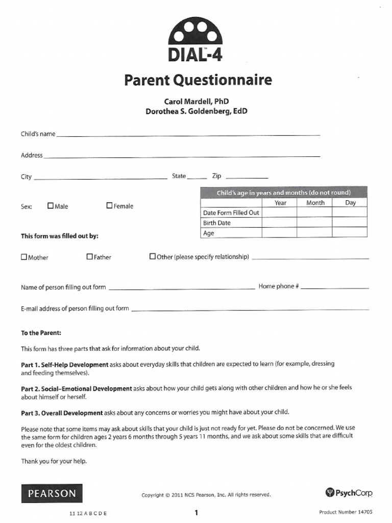 Parent Questionare DIAL | PDF