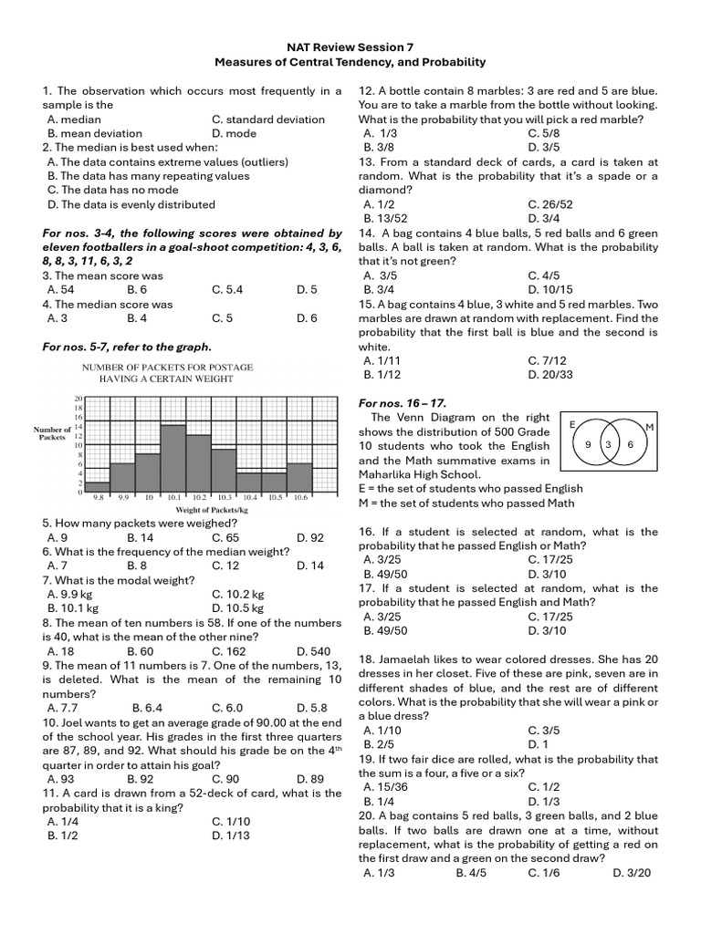 Math Exam Prep: Central Tendency & Probability | PDF | Mode (Statistics ...