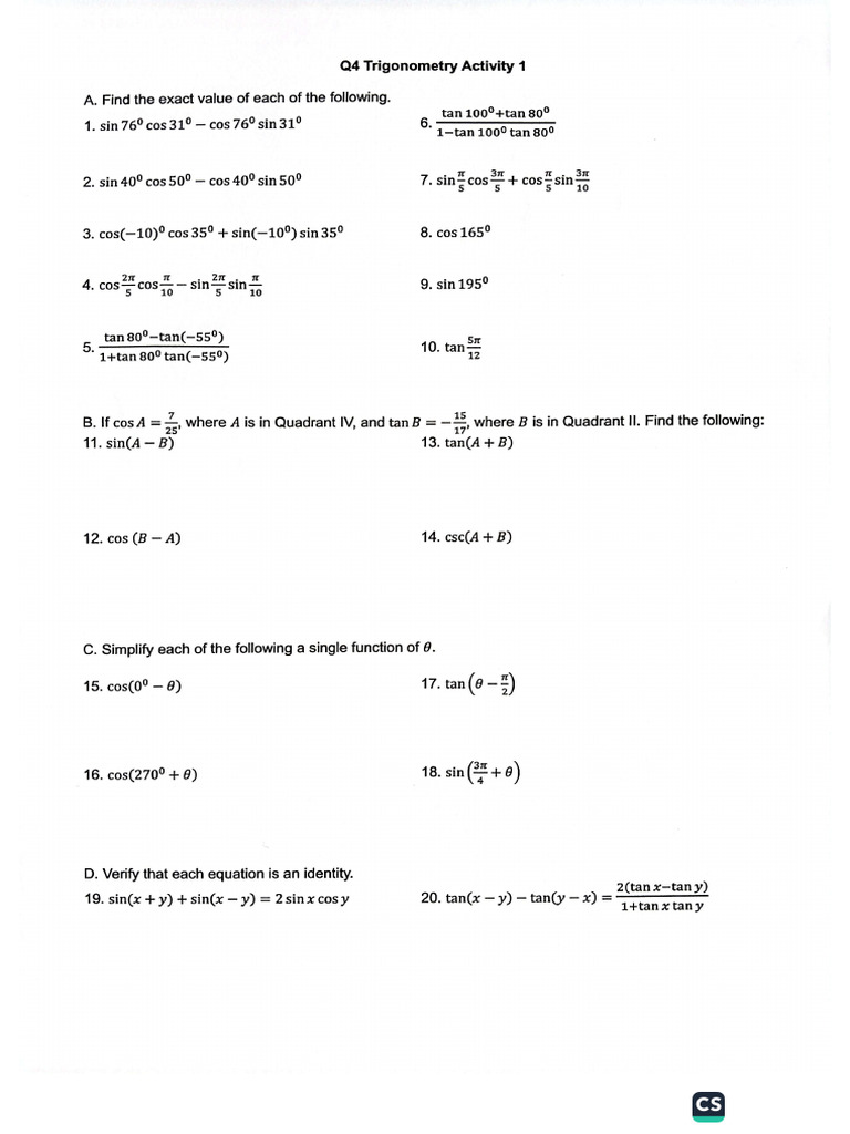 Trigonometry Assignment 1 | PDF