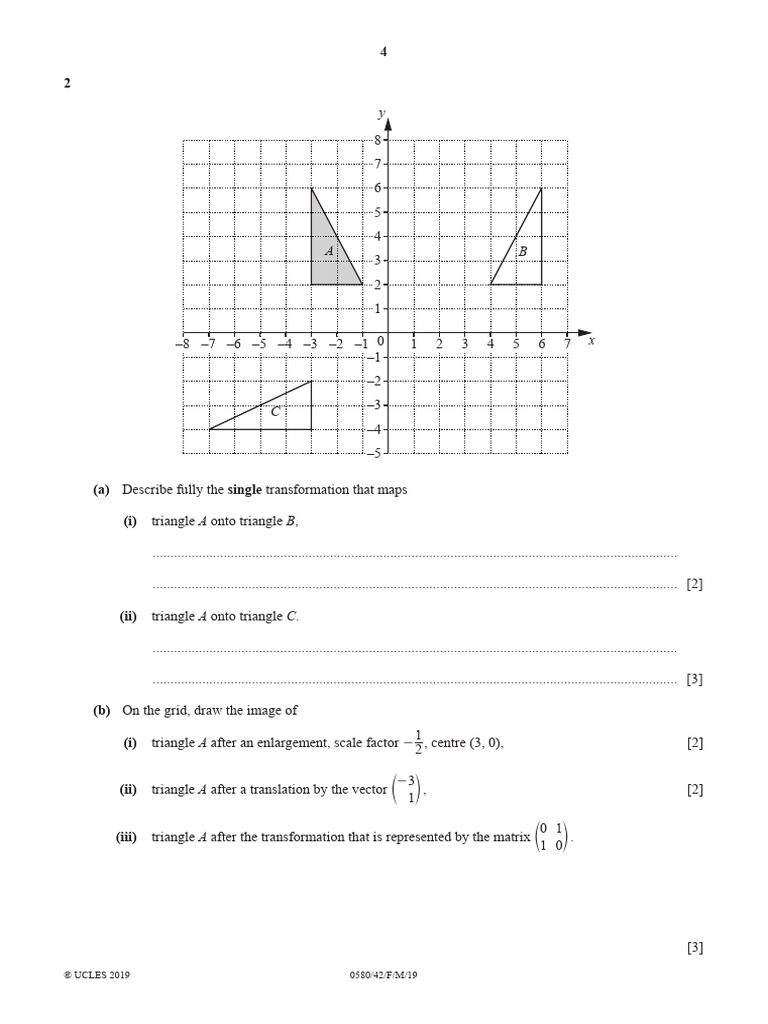 Igcse 2019 Transformation Pdf Shape Matrix Mathematics