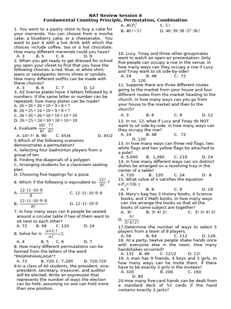 NAT Review Session 8 FCP Permutation Combination | PDF