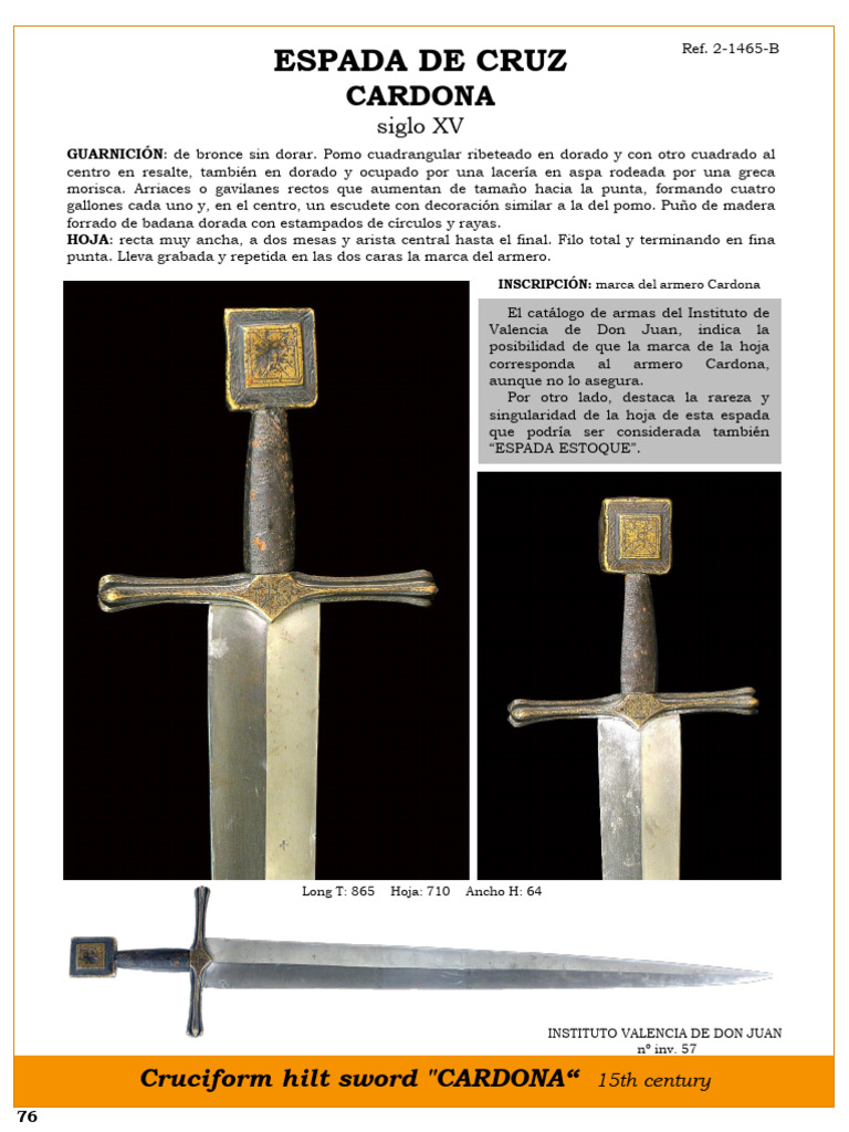 Espada Cardona Siglo XV: Detalles y Rareza | PDF