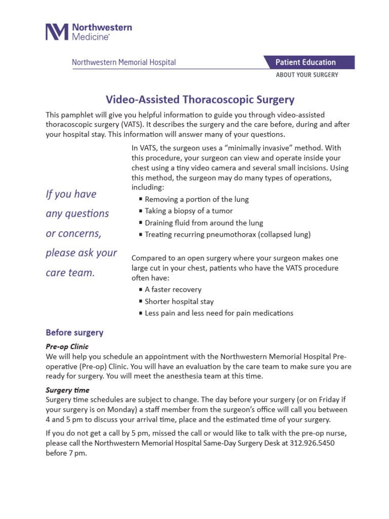 VATS Surgery Guide for Patients | PDF | Surgery | Anesthesia