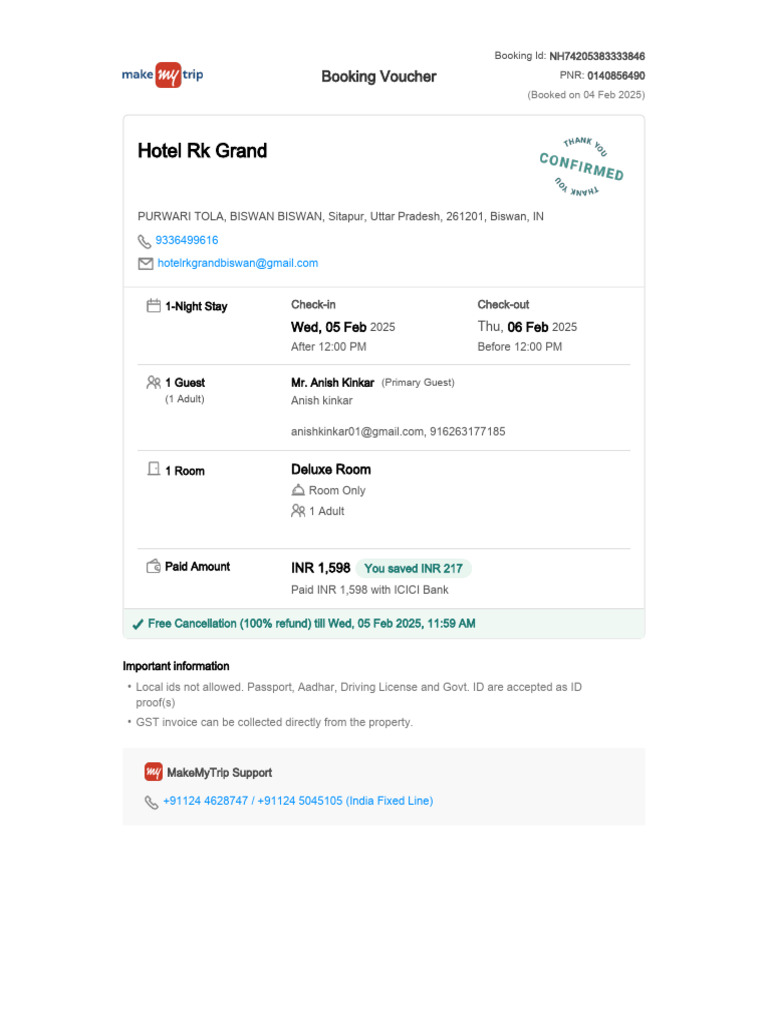 Booking Confirmation Voucher | PDF