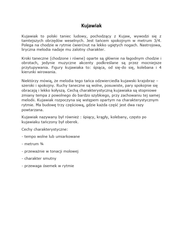 Kujawiak Notatka Do Zeszytu Klasa IV | PDF