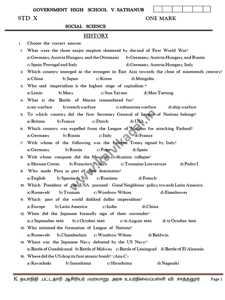 10th Social Science All Units One Marks Question Bank 2023-Compressed | PDF | Taxes | Gross ...