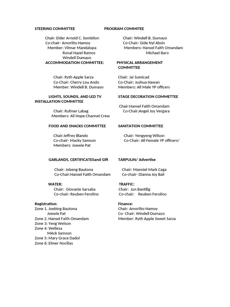 Event Planning Committee Roster | PDF