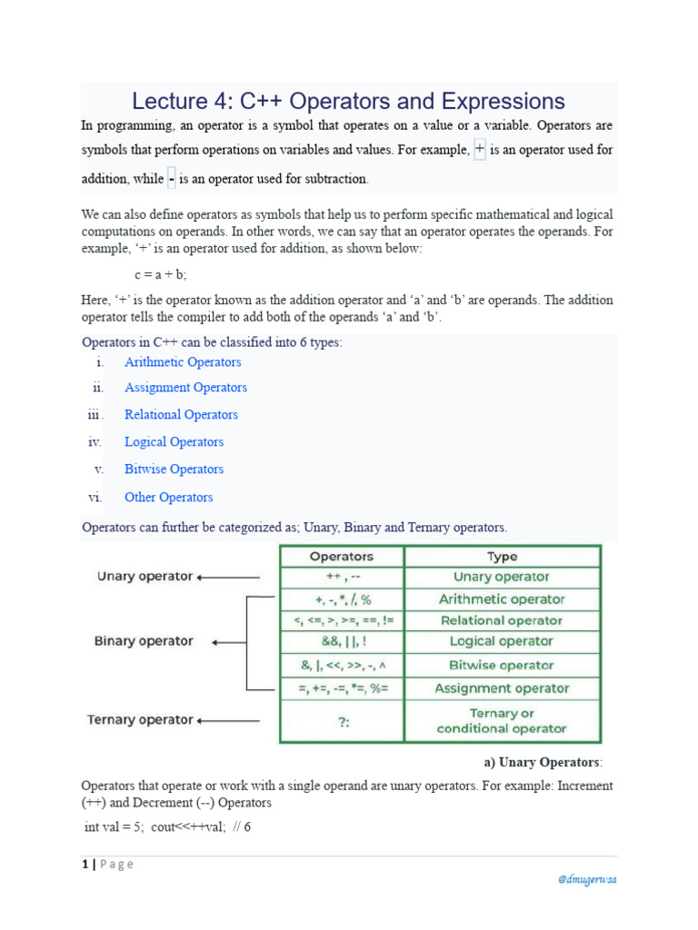 C++ Operators and Expressions Explained | PDF | Pointer (Computer ...
