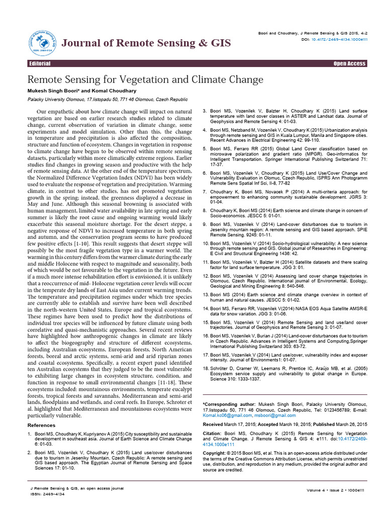 Remote Sensing For Vegetation and Climat | PDF | Climate | Climate Change