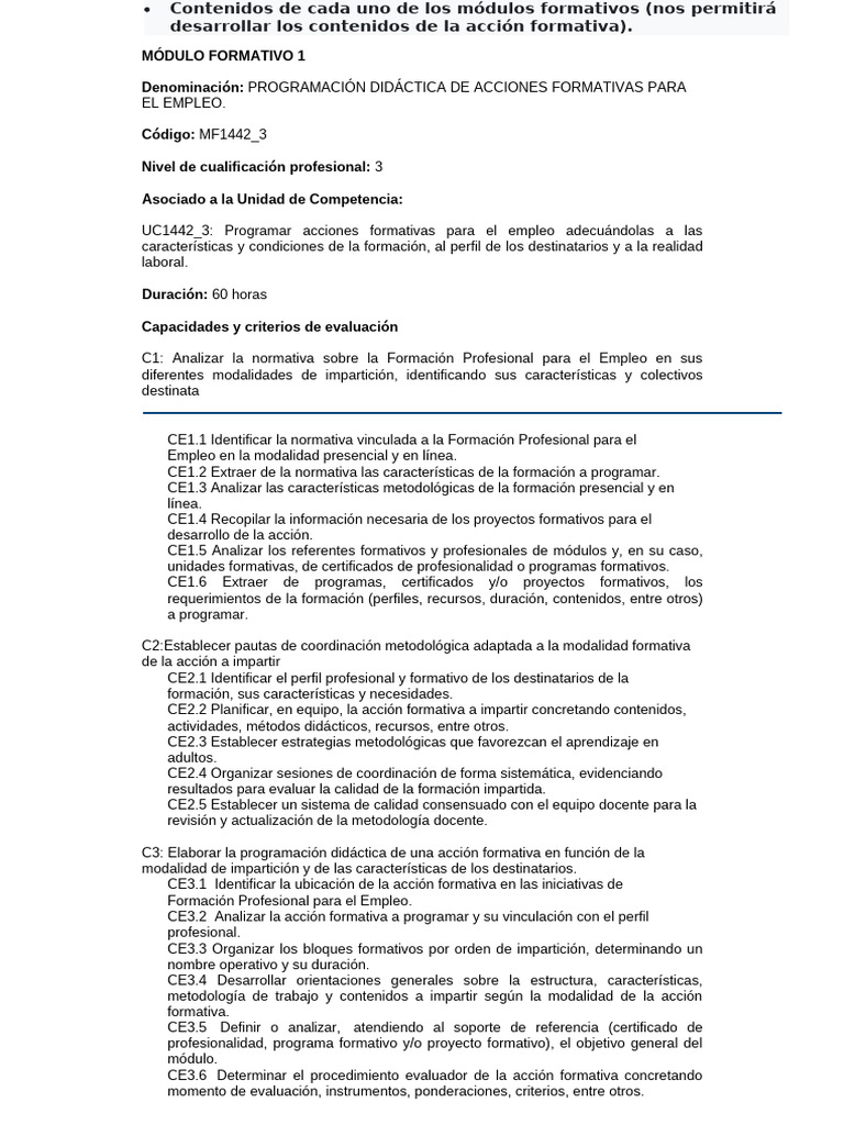 Contenidos de Cada Uno de Los Módulos Formativos | PDF | Aprendizaje | Enseñando