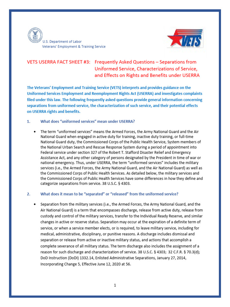 USERRA Fact Sheet 3 Separations | PDF | Military Discharge | Military