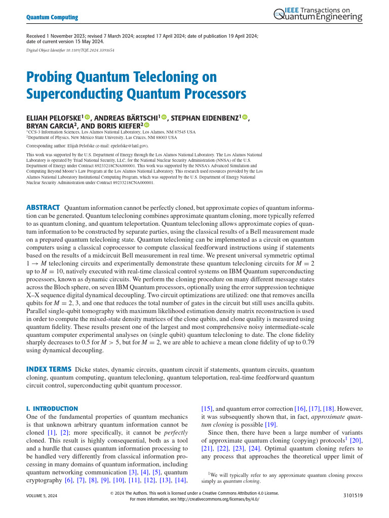 Probing Quantum Telecloning On Superconducting Quantum Processors | PDF ...