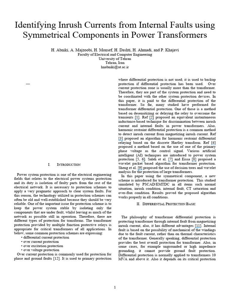 Inrush Current Detection in Transformers | PDF | Transformer | Relay