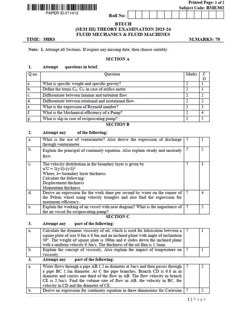 Bme302 Fluid Mechanics Fluid Machines | PDF | Fluid Dynamics | Boundary Layer