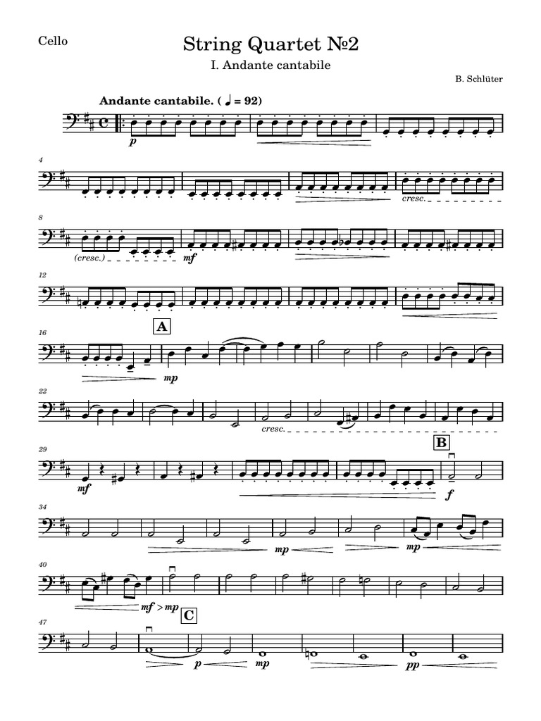 String Quartet No. 2 - I. Andante Cantabile (Cello) - B. Schlüter | PDF | Musical Forms ...