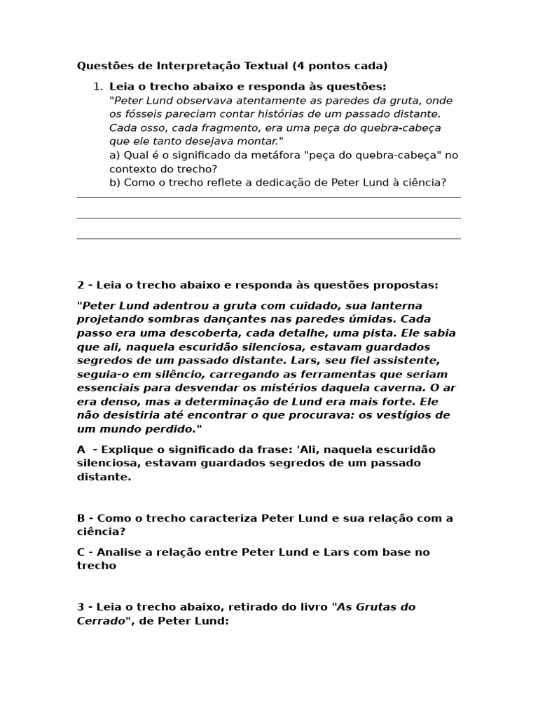 Interpretação de Textos sobre Peter Lund | PDF | Caverna | Science