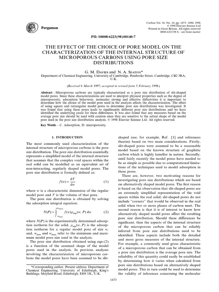 The Effect of The Choice of Pore Model On The | PDF | Adsorption ...