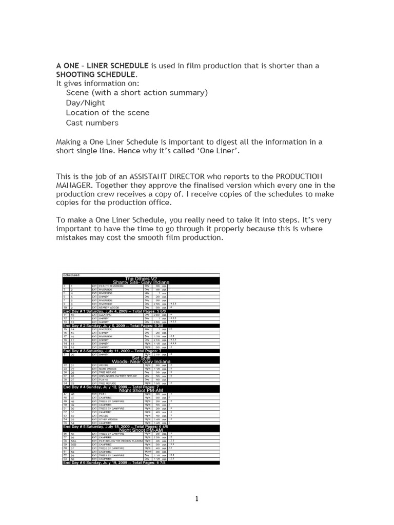 One Liner Schedule in Film Production | PDF