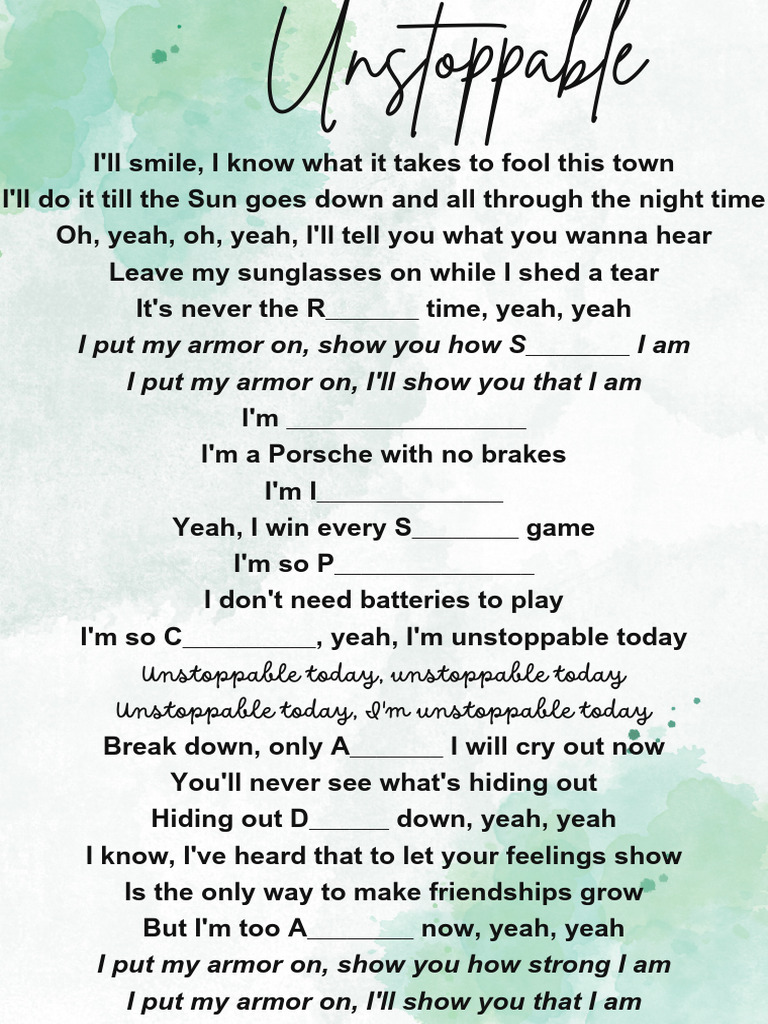 Unstoppable worksheet | PDF