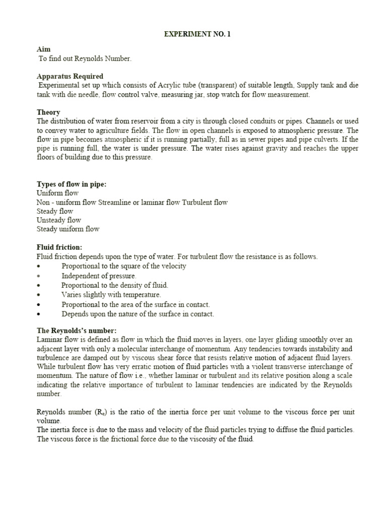 Reynolds Number and Bernoulli's Theorem Experiment | PDF | Fluid ...
