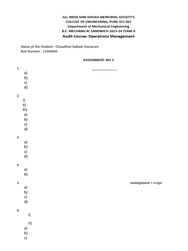 Operations Management Assignment Submission | PDF | Forecasting | Operations Management
