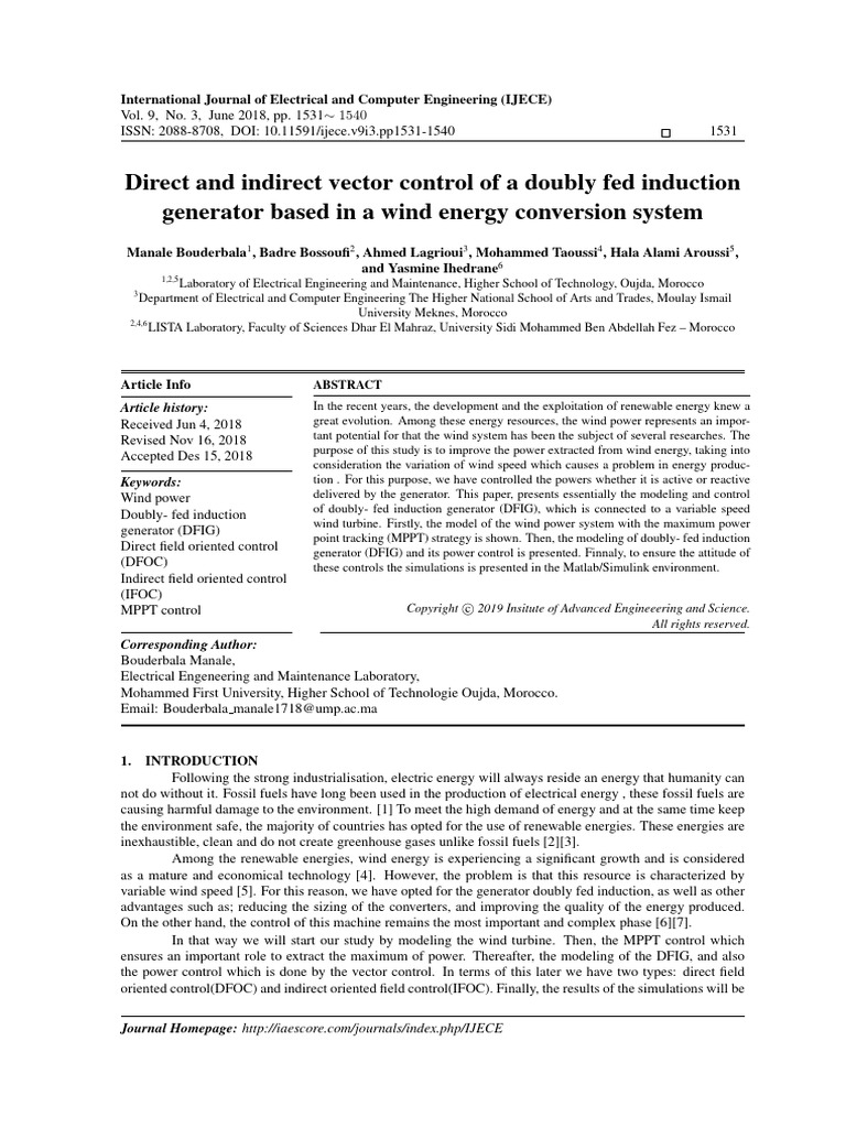 Direct and Indirect Vector Control of A | PDF | Wind Power | Electrical ...