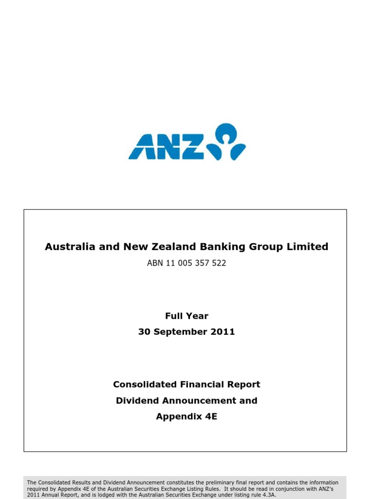 2011 ANZ Annual Results | PDF | Dividend | Financial Markets