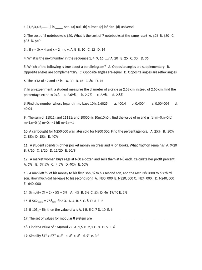 SS1 Mathematics Exam Questions and Answers | PDF | Euclidean Geometry ...