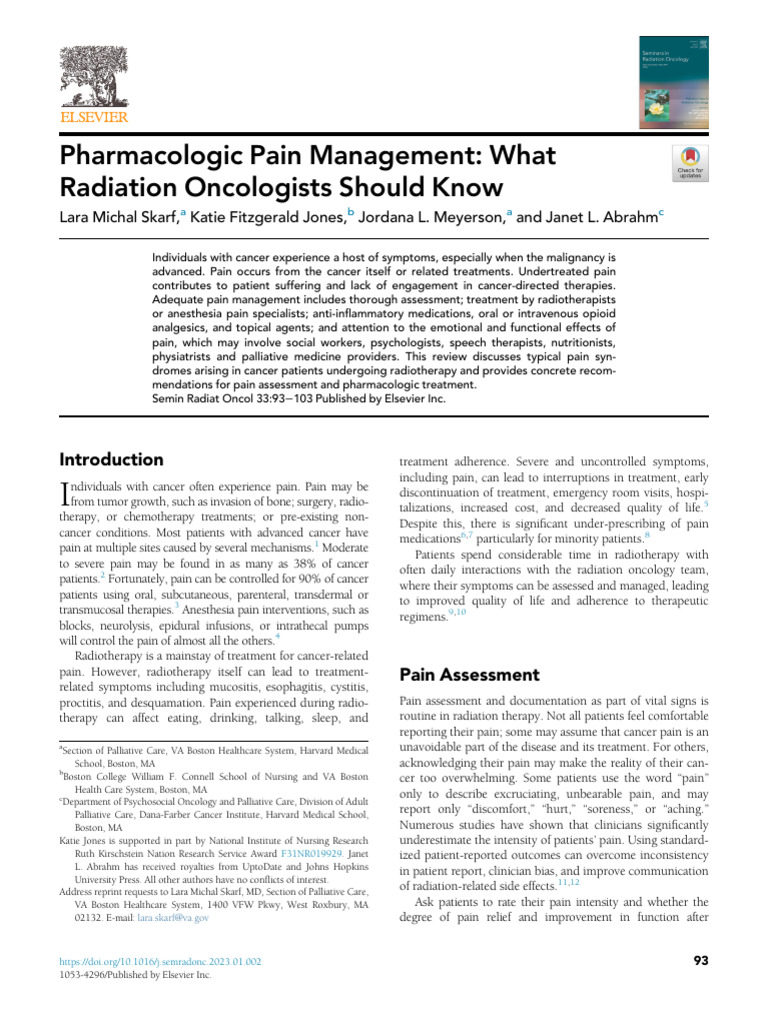 Pharmacologic Pain Management | PDF | Pain | Radiation Therapy