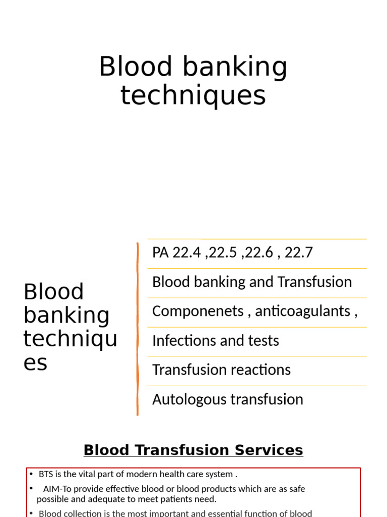 Blood Banking Techniques and Donor Selection | PDF | Blood Transfusion ...