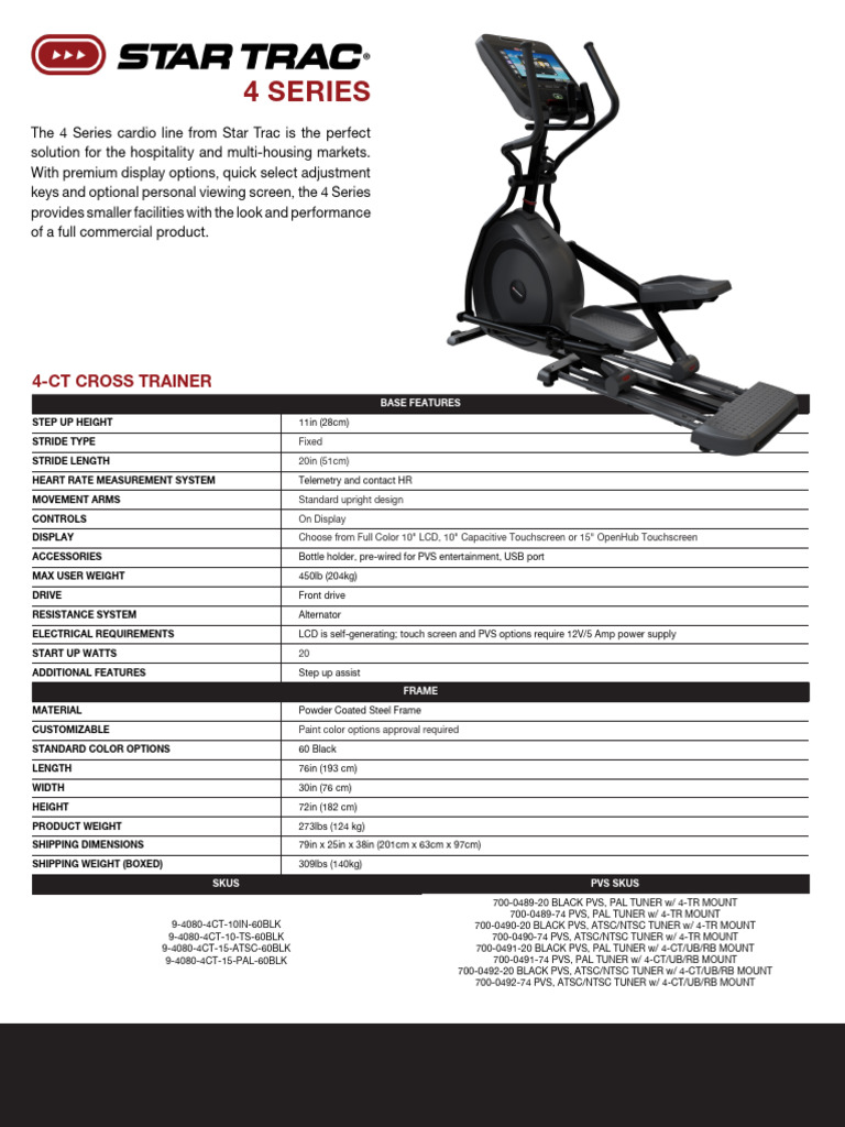 Star Trac 4 Series Cross Trainer Specs | PDF | Cable Television ...