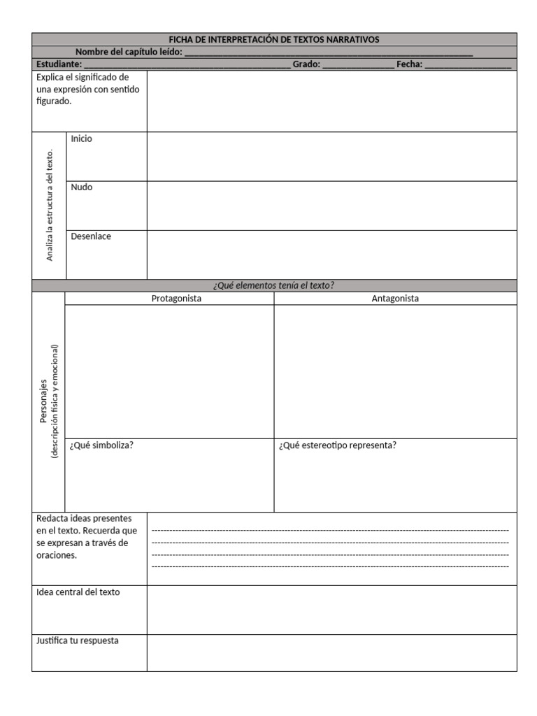 Ficha de Análisis Narrativo - Plan Lector | PDF