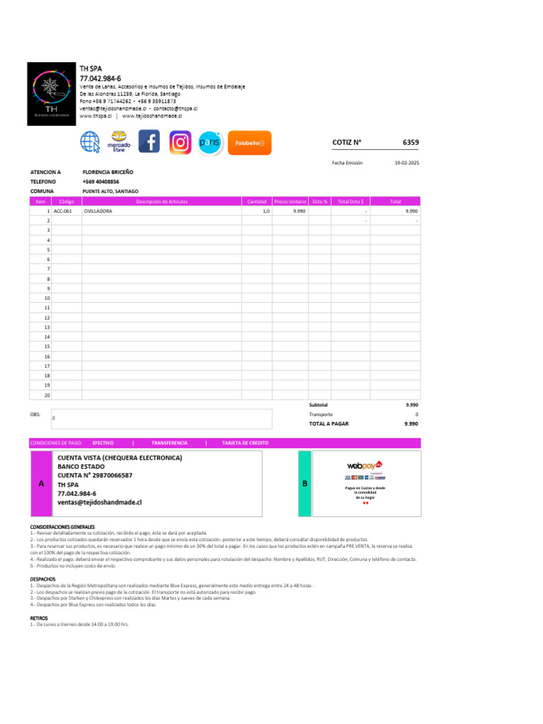 TH Spa 77.042.984-6: Cotiz #6359 | PDF