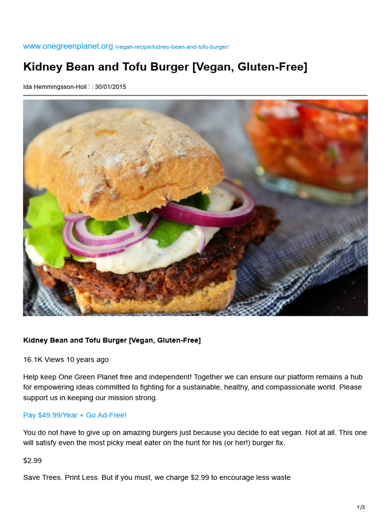 Kidney Bean and Tofu Burger Vegan | PDF
