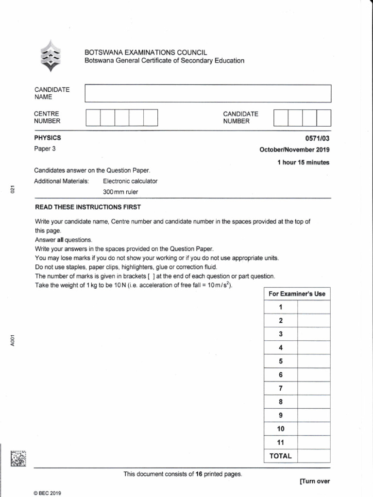 Bgcse Physics Paper 3 2019 | PDF | Physics | Physical Quantities