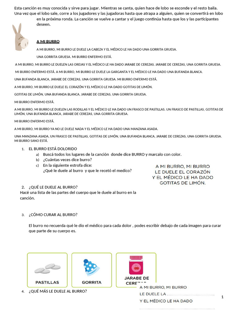 Juego y Canción: El Burro Enfermo | PDF