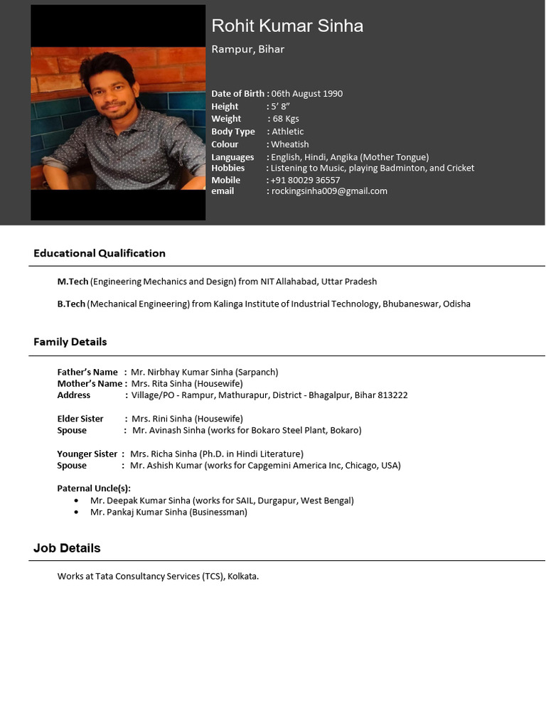 Rohit Sinha - Biodata With Photos - 240524 - 112522 | PDF