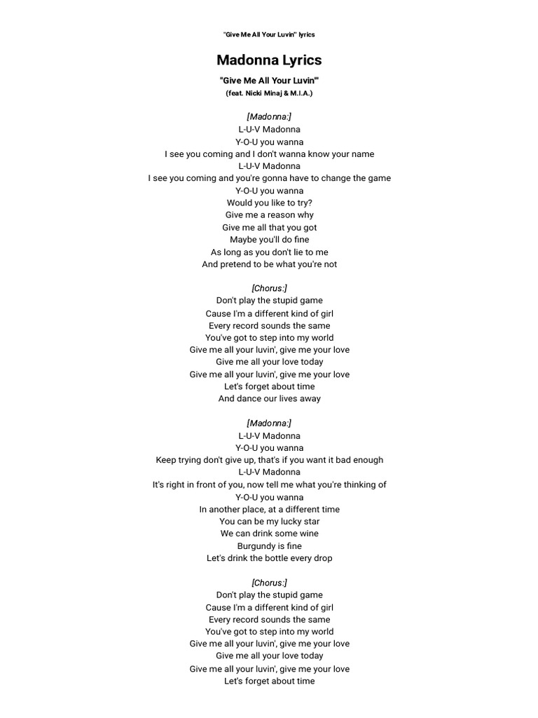 Madonna - Give Me All Your Luvin' Lyrics | PDF