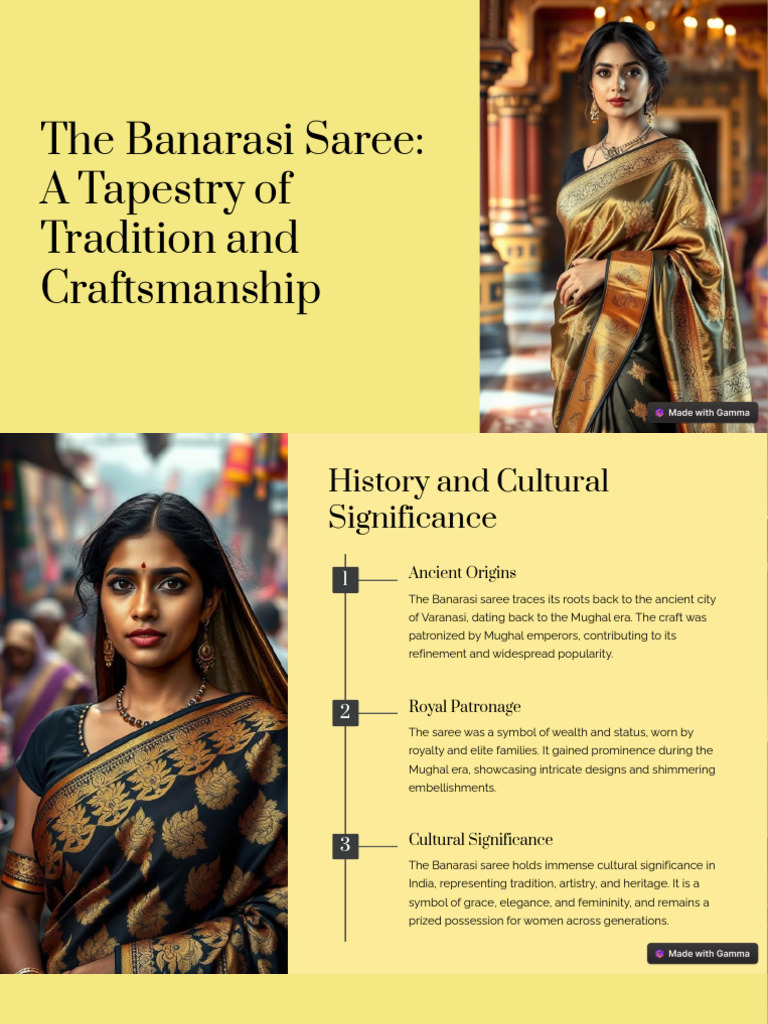The Banarasi Saree A Tapestry of Tradition and Craftsmanship | PDF | Weaving | Yarn