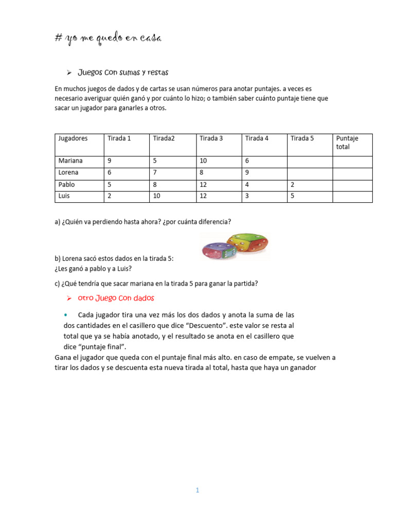 Juegos Con Sumas y Restas | PDF
