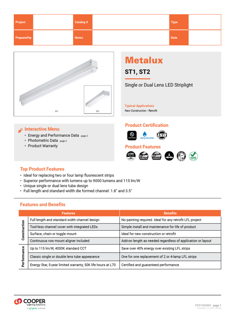 Metalux ST LED Strip Light Spec Sheet - 4st1l2040r | PDF | Light ...