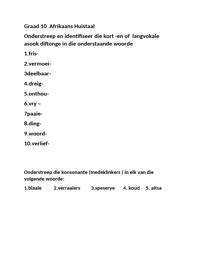 GR 10 Vokale en Dftonge Oef | PDF