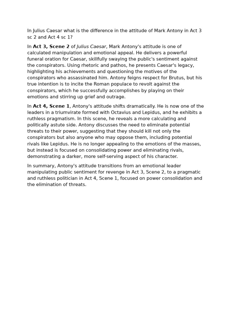 In Julius Caesar What Is The Difference in The Attitude of Mark Antony ...